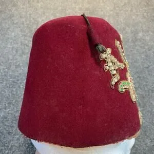 Vintage | Accessories | Vintage Shriners Red Fez Rhinestone Emblem Wool ...